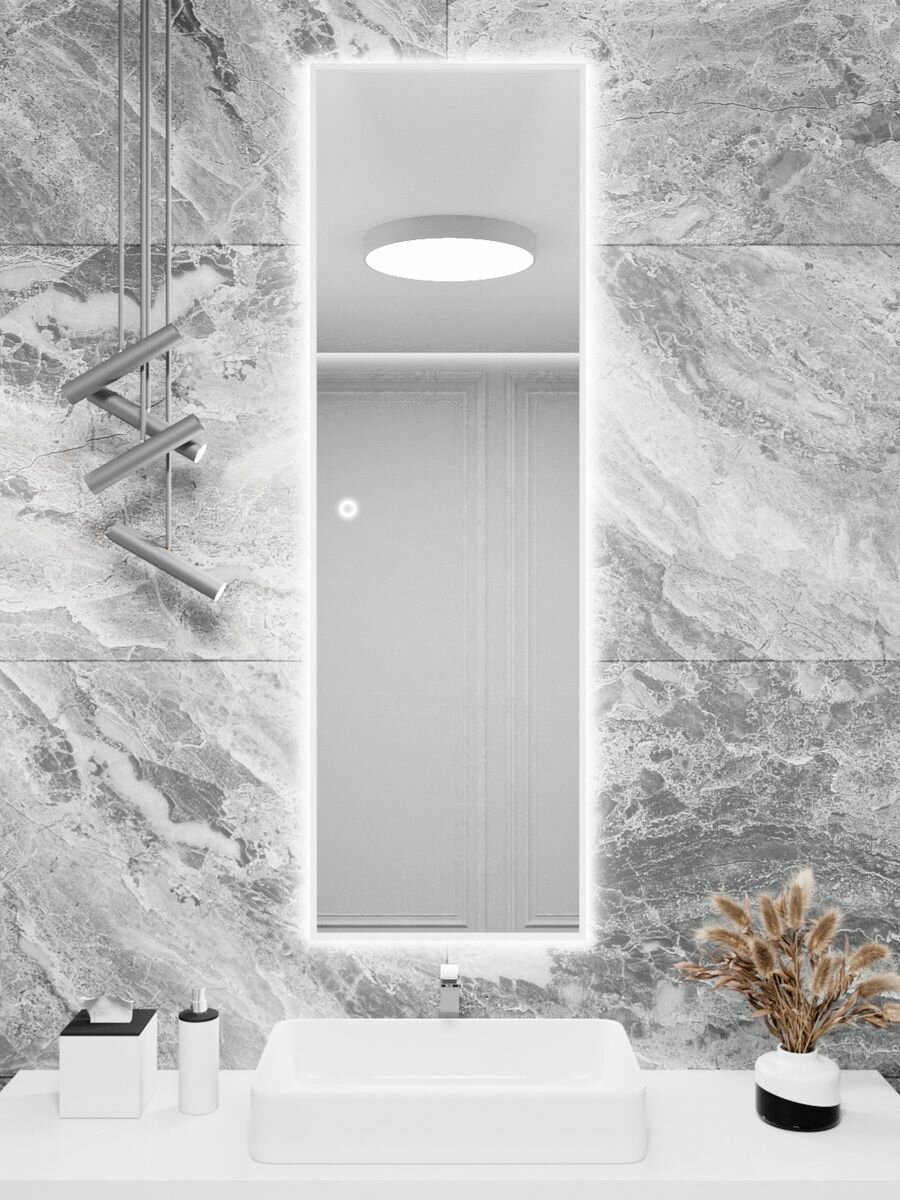 Зеркало в ванную 140х40см. белое с подсветкой сенсорное настенное MOONRISE