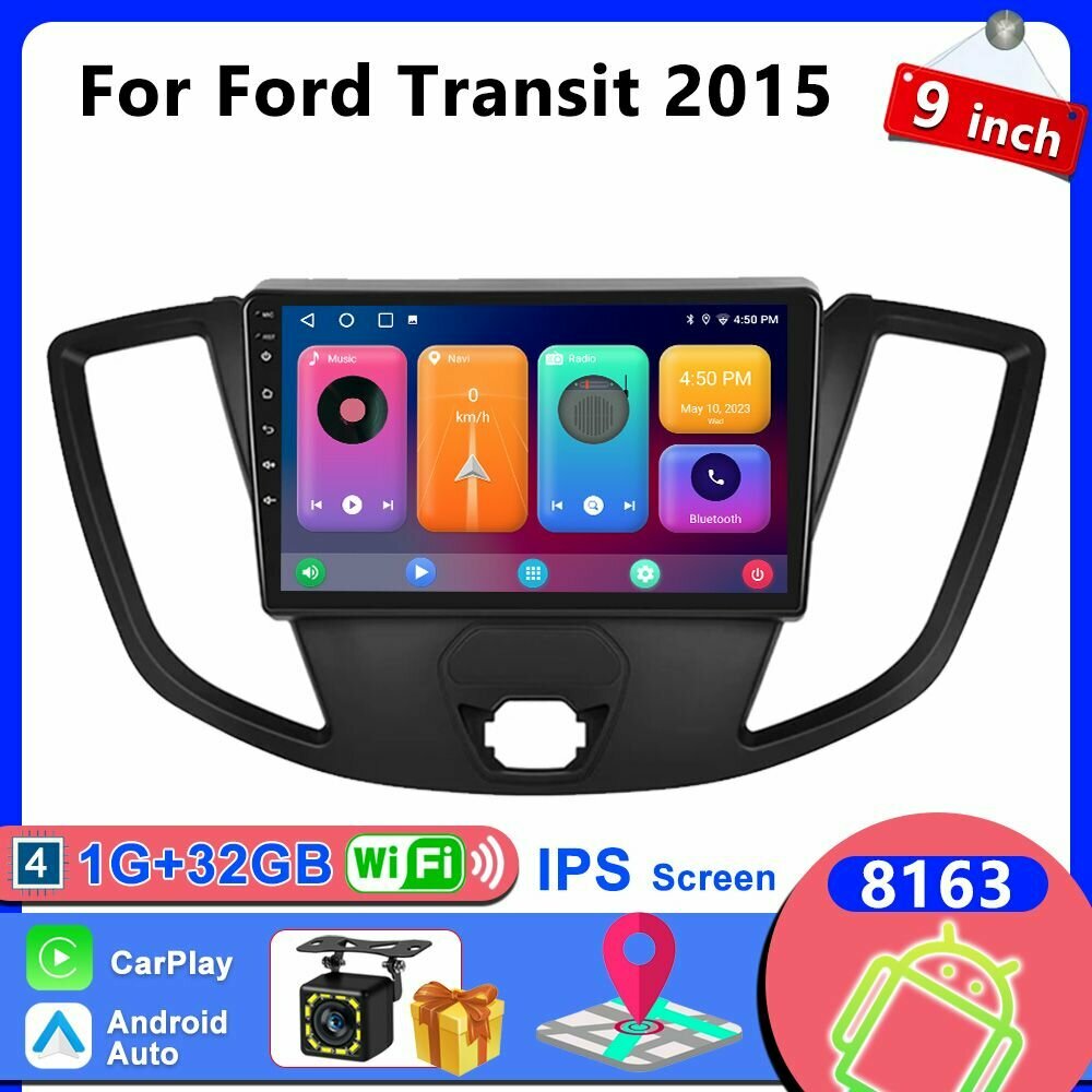 Автомагнитола 2 дин Андроид для Форд Транзит/Ford Transit 2015 1+32Гб навигатор CarPlay, Wi-Fi, Bt, RDS