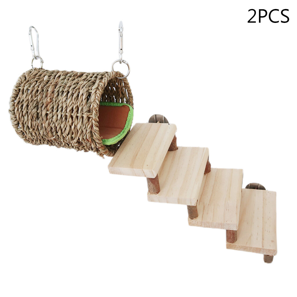 2X маленькая клетка для домашних животных, гамак, планер, трубчатая кровать с травой и лестницей для игр во время сна