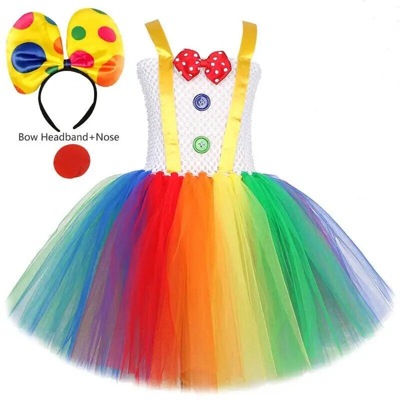 Радужный костюм клоуна для девочек momandkids 3Y, Bow Headband Nose