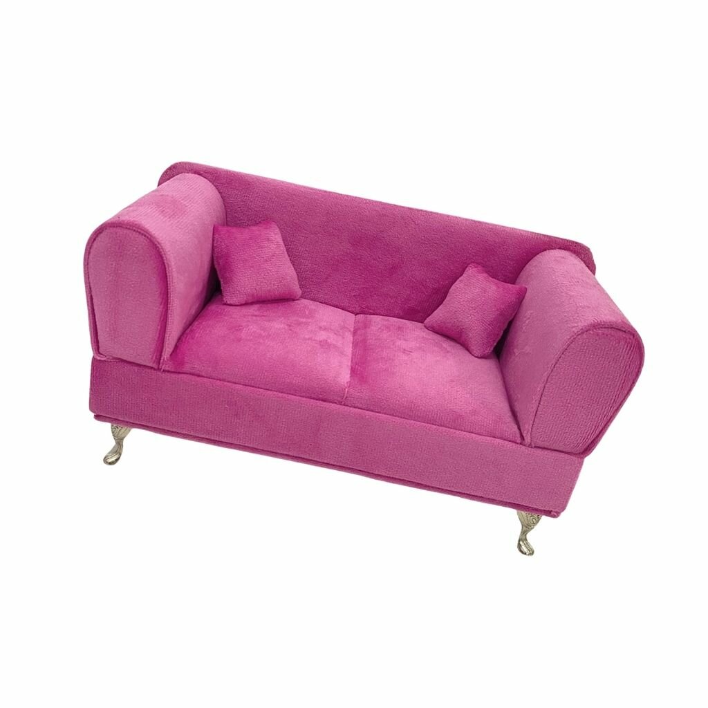 Мягкий плюшевый диван для кукольных домиков 1/12 масштаб безопасный для детей и хранения украшений, Розовый