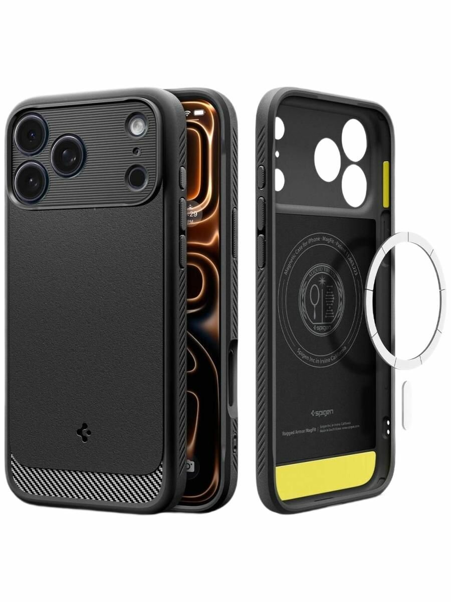 Чехол Spigen на iPhone 17 Pro / Айфон 17 Про, Rugged Armor Magsafe (ACS10329), магнитный, бортики для защиты камеры и дисплея, матовый