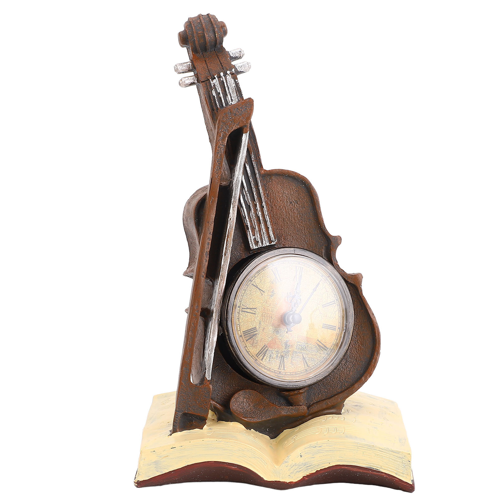 Ретро настольные часы в форме книги и скрипки, винтажные часы из смолы, художественное украшение для дома, гостиной, офиса, кофейни