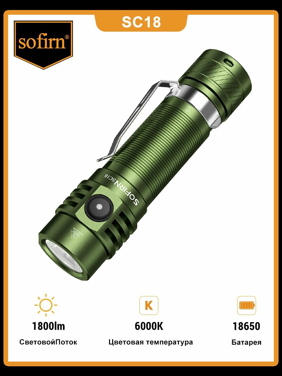 SC18 Заряжаемый фонарик EDC SST40 Max 1800 Liming TIR Оптическая система с боковым выключателем