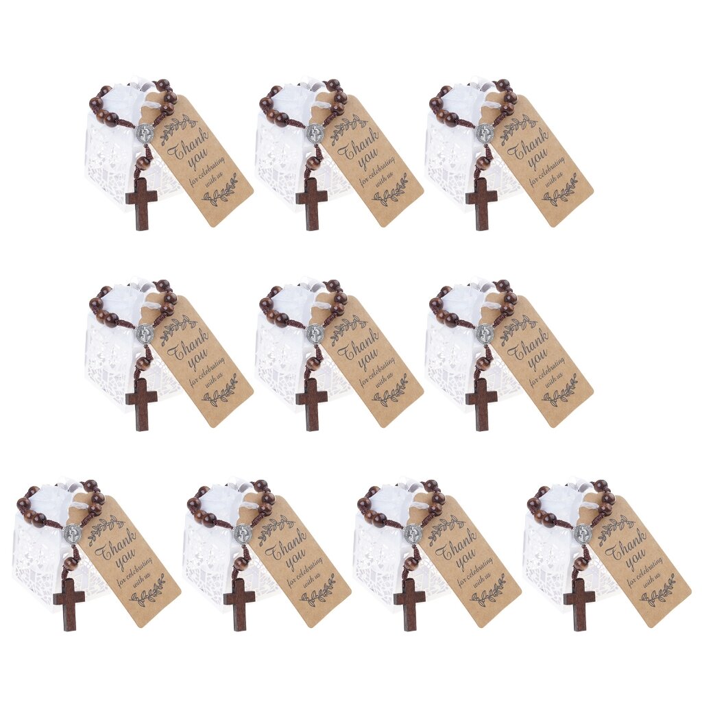 Деревянный вышитый бисером браслет для крещения с крестом для мужчин и женщин, набор картонных картонных мешков с песком