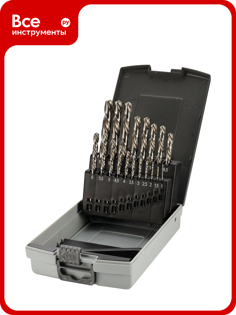 Набор сверл по металлу 1-10 мм DIN338 HSS-G 135 LH-Левые 19 шт H-Tools 214214LiROHT, различных материалов, удобной