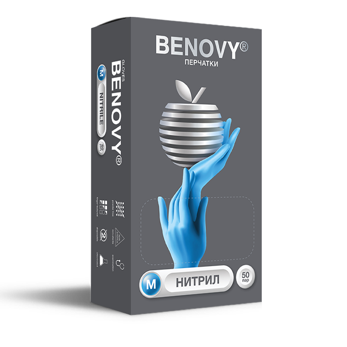 Перчатки BENOVY нитр Текстурированные на пальцах однокр хлор (пара) M №50