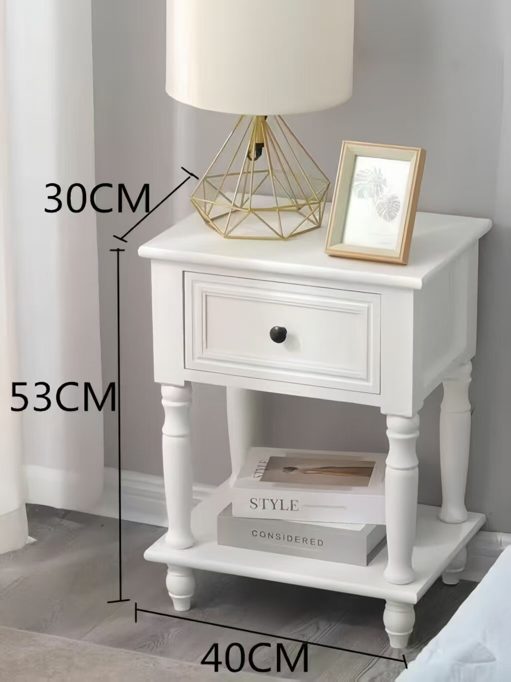 Тумба прикроватная, белый цвет, массив дерева и фанера, 40х30х53 см