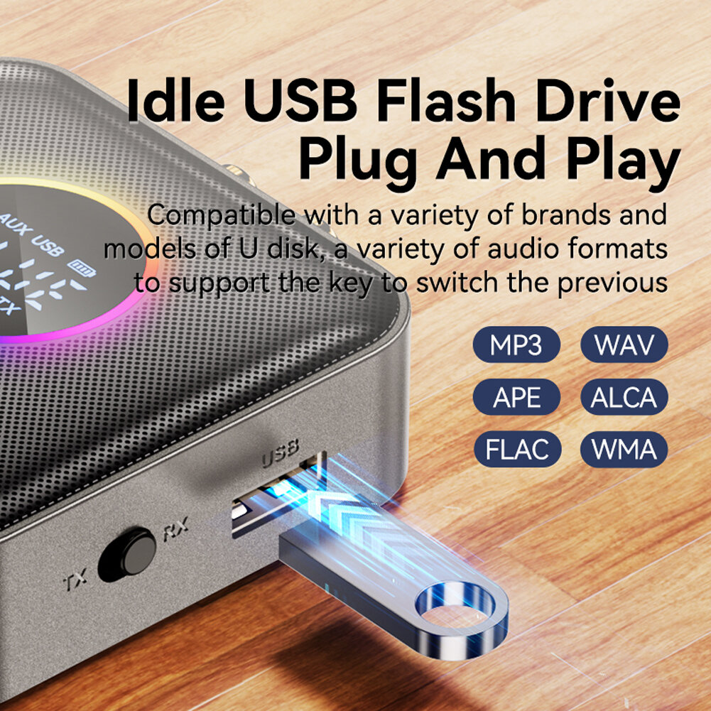 BT5.4 Передатчик Приемник 3-в-1 Беспроводной Аудио Адаптер FM Передатчик со Светодиодным Дисплеем Поддержка 3,5 мм AUX RCA USB Вход для Автомобиля/Домашней Стереосистемы/ТВ/ПК/Наушников/Усилителей Мощности