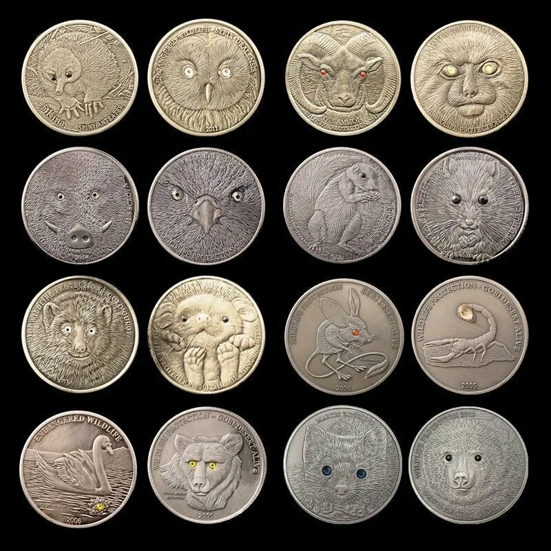 16 Монгольские животные с бриллиантами Памятная монета высокого рельефа с бриллиантами Серебряная медаль 500 тугриков