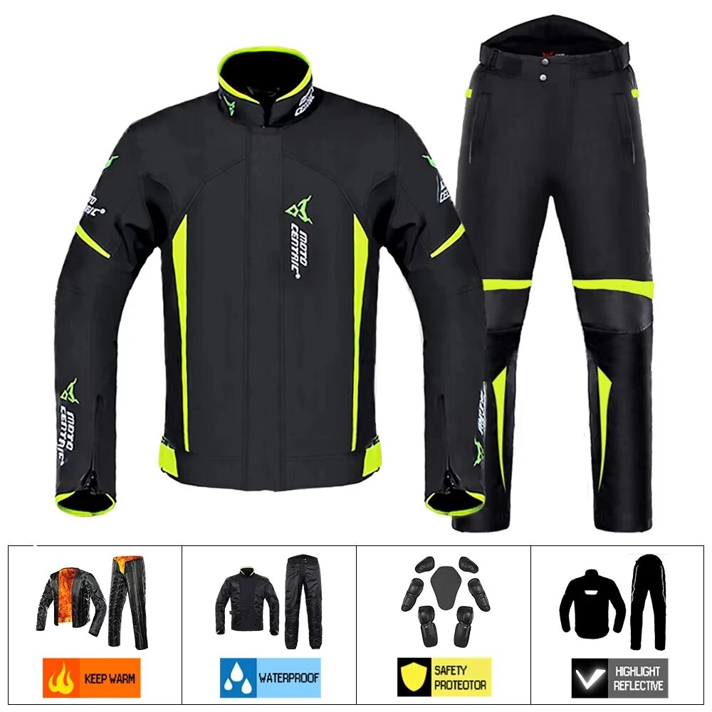 Мотоциклетная куртка, водонепроницаемая ветрозащитная куртка Chaqueta Moto, защита от мотоцикла, мотокуртка + брюки для 4-сезонного сезона, 1702 Suit GN, XXL, Мужской