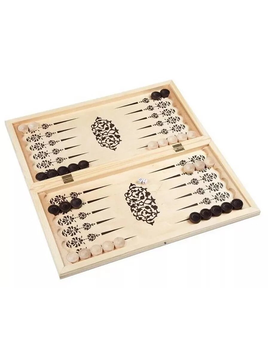 Нарды большие "Колорит", деревянные, 30 двухцветных фишек, 2 кубика, правила игры, 50*25*3,5 см