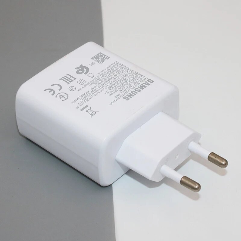 Samsung 45 Вт PPS PD супер быстрое зарядное устройство с европейской вилкой + 1 м 5 А двойной USB-кабель Тип C для передачи данных для Galaxy S24 S23 S21 S20 Plus Ultra A90 ZFold5, only EU white