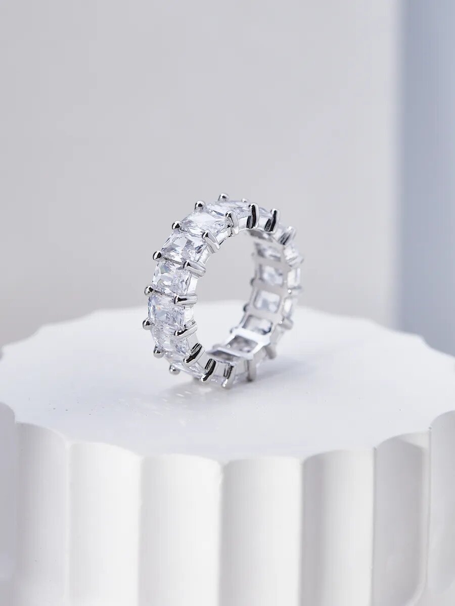 Кольцо, кристаллы Swarovski, циркон, фианит, кристалл, размер 16, серый, белый — фото 1