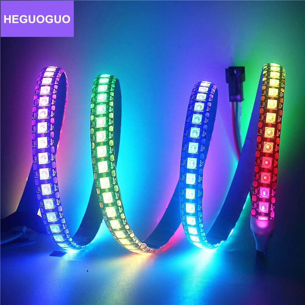 HEGUOGUO смарт RGB светодиодная лента WS2812B 5V Black PCB, IP67, 4m 60LED