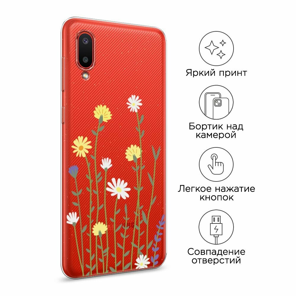 Чехол на Samsung Galaxy A02 / Самсунг Галакси А02 с принтом "Пучок полевых цветов", прозрачный — фото 1