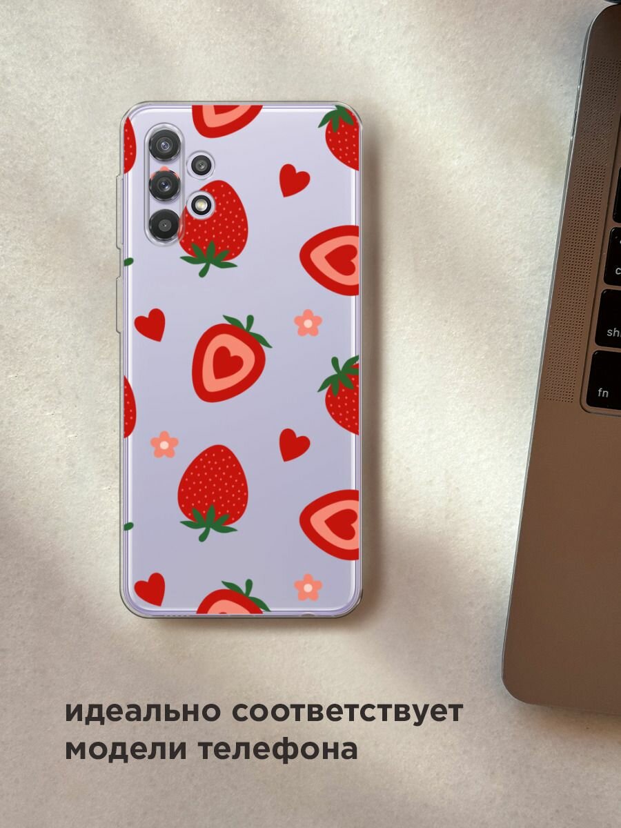 Чехол на Samsung Galaxy A32 / Самсунг Галакси А32 с принтом "Heart strawberries 2 - 14 февраля", прозрачный — фото 1