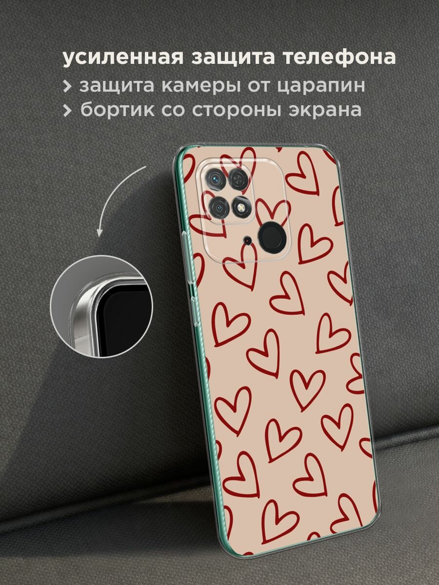 Чехол на Xiaomi Redmi 10C / Сяоми Редми 10C с принтом "Little hearts doodles 1 - 14 февраля" — фото 1