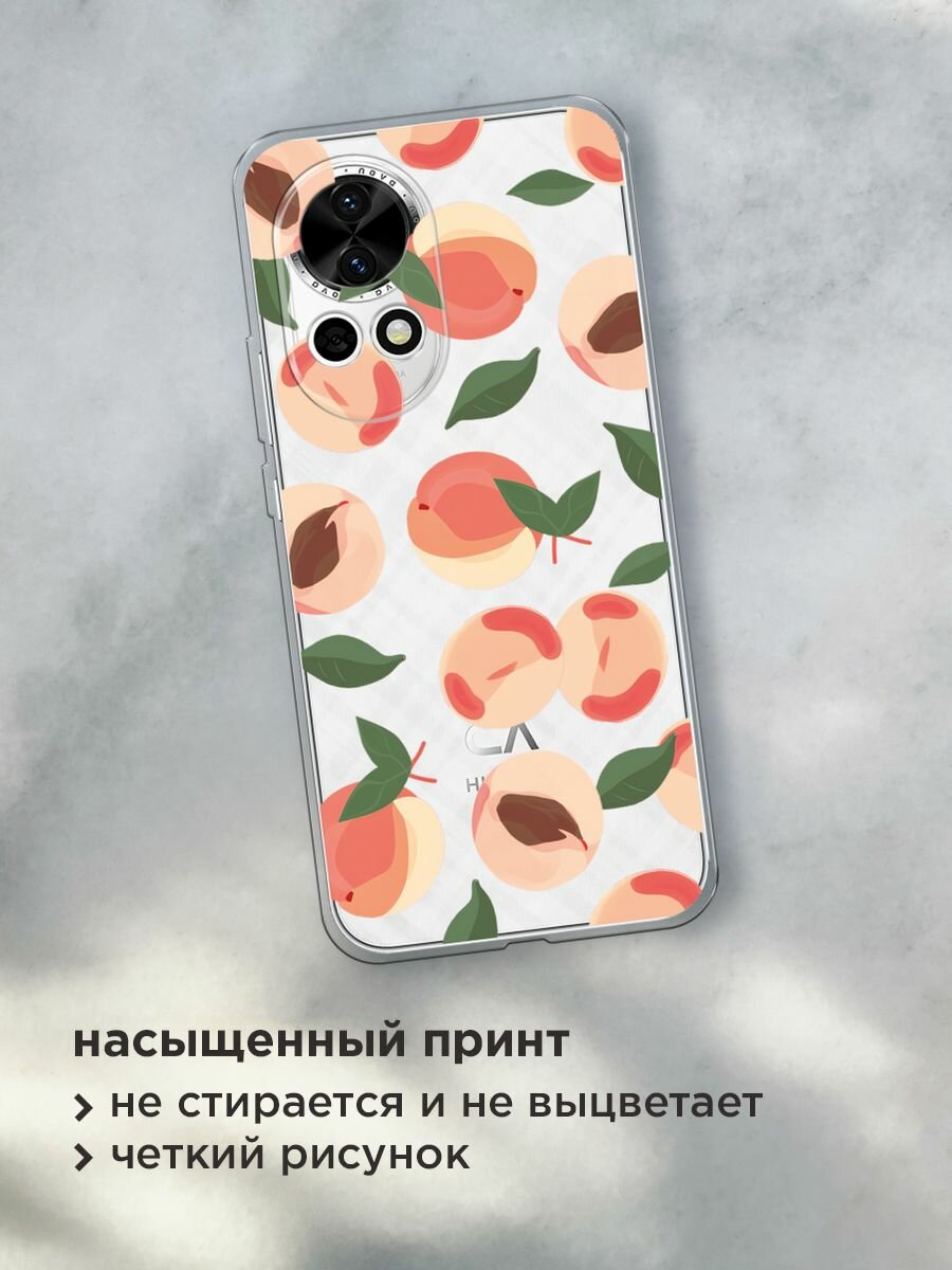 Чехол на Huawei Nova 12/Nova13 / Хуавей Нова 12/Нова 13 с принтом "Нежные персики паттерн 2", прозрачный — фото 1