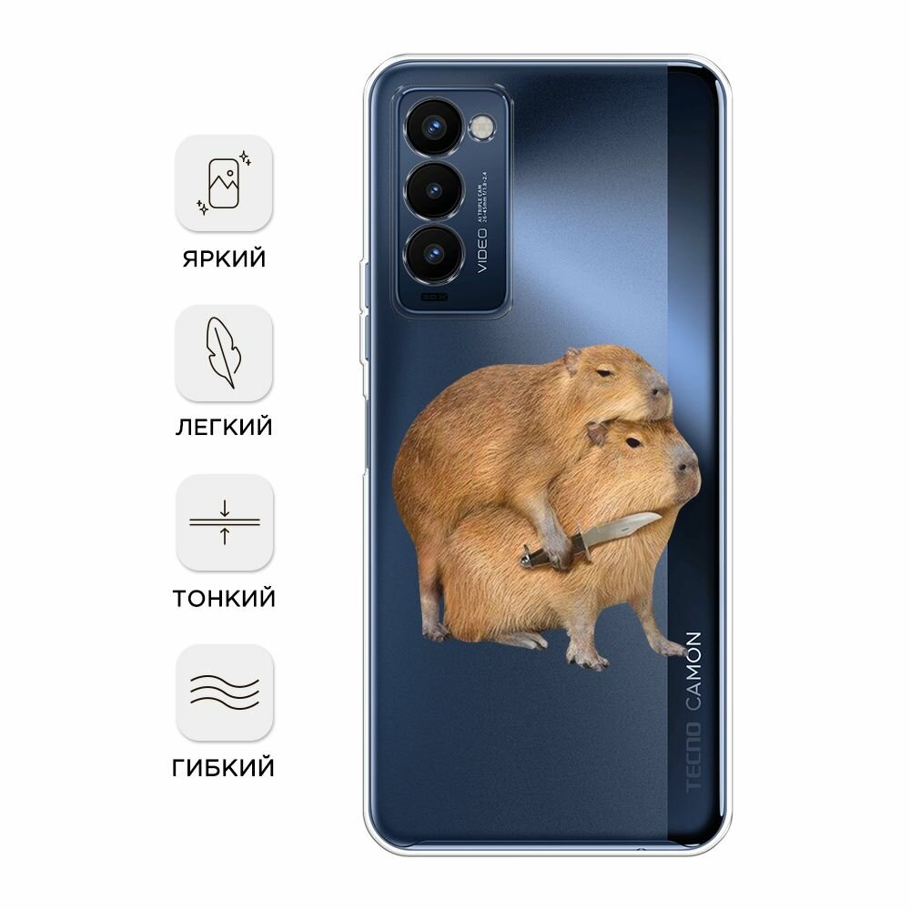 Чехол на Tecno Camon 18P / Техно Камон 18Р с принтом "Капибара с ножом", прозрачный — фото 1