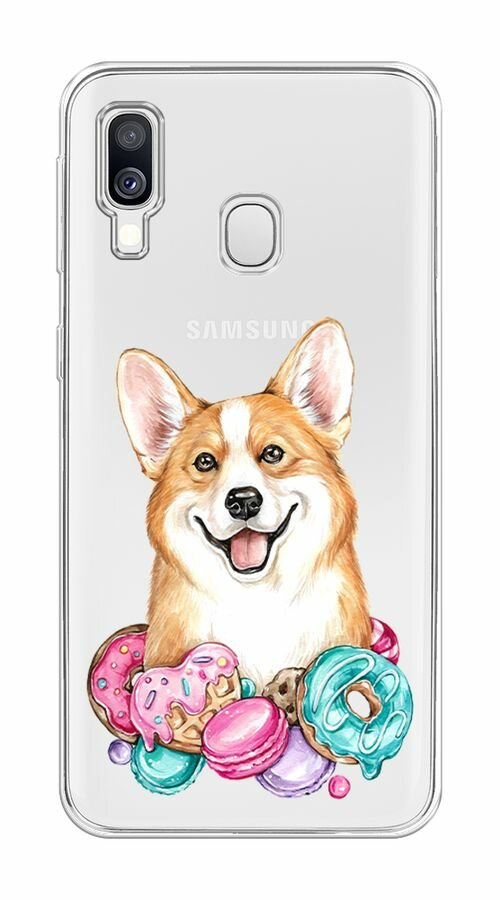 Чехол на Samsung Galaxy A40 / Самсунг Галакси А40 с принтом "Корги и сладости", прозрачный