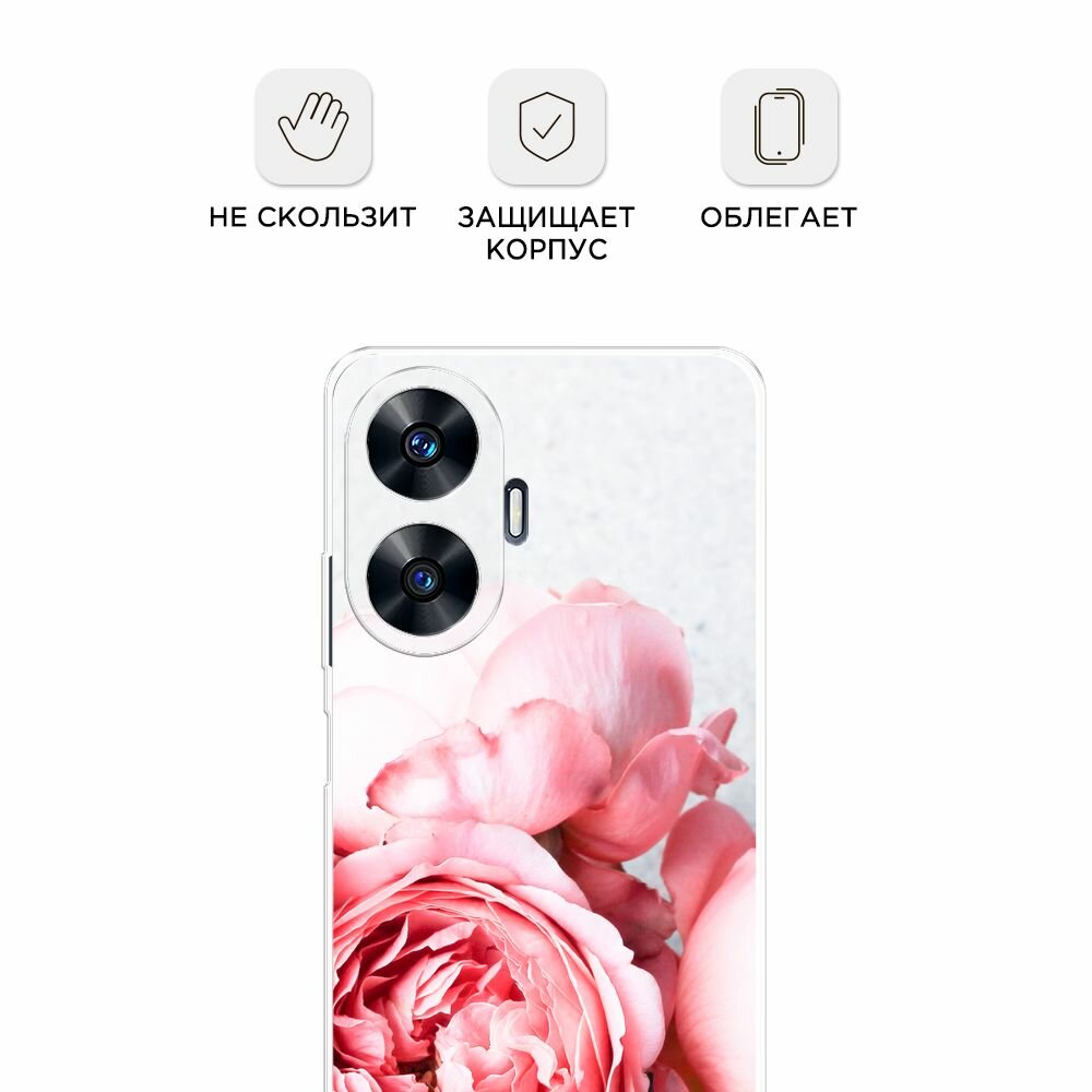 Силиконовый чехол на Realme C55 / Реалми C55 с принтом "Пионы на белом" — фото 1