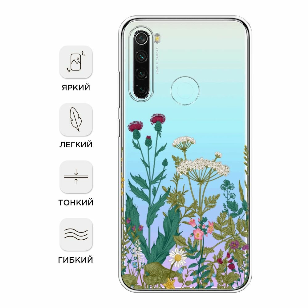 Чехол на Xiaomi Redmi Note 8 / Сяоми Редми Нот 8 с принтом "Дикие полевые цветы", прозрачный — фото 1