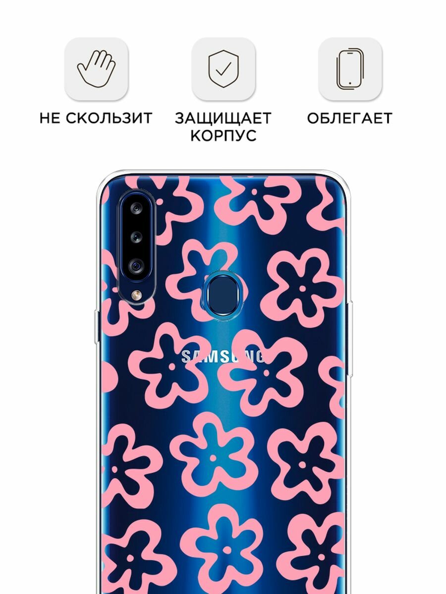 Чехол на Samsung Galaxy A20s / Самсунг Галакси A20s с принтом "Простые розовые цветочки", прозрачный — фото 1