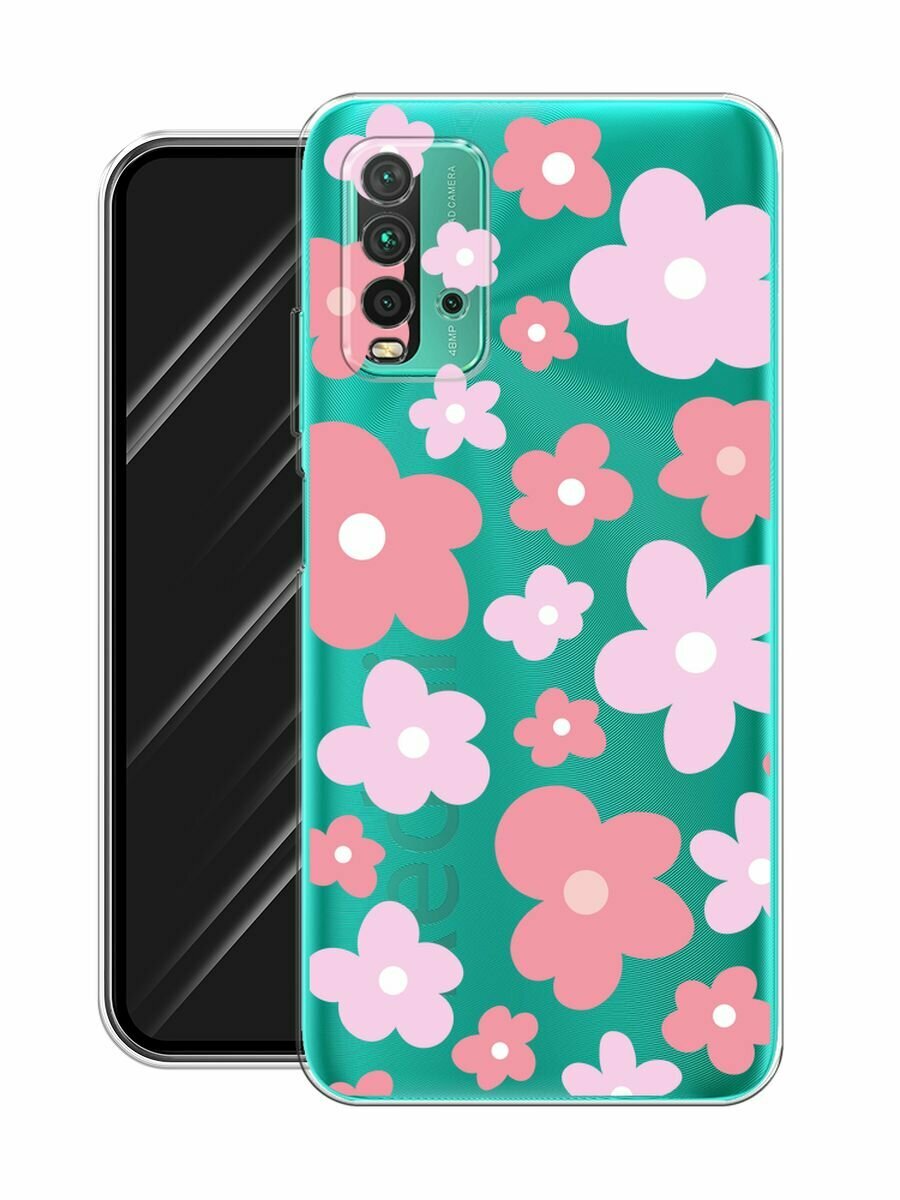 Чехол на Xiaomi Redmi 9T / Сяоми Редми 9Т с принтом "Нежные розовые цветочки рисунок", прозрачный — фото 1