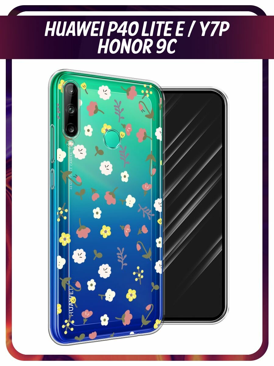 Чехол на Huawei P40 Lite E/Y7p/Honor 9C / Хуавей P40 Lite E/Y7p/Хонор 9C с принтом "Россыпь цветов рисунок", прозрачный