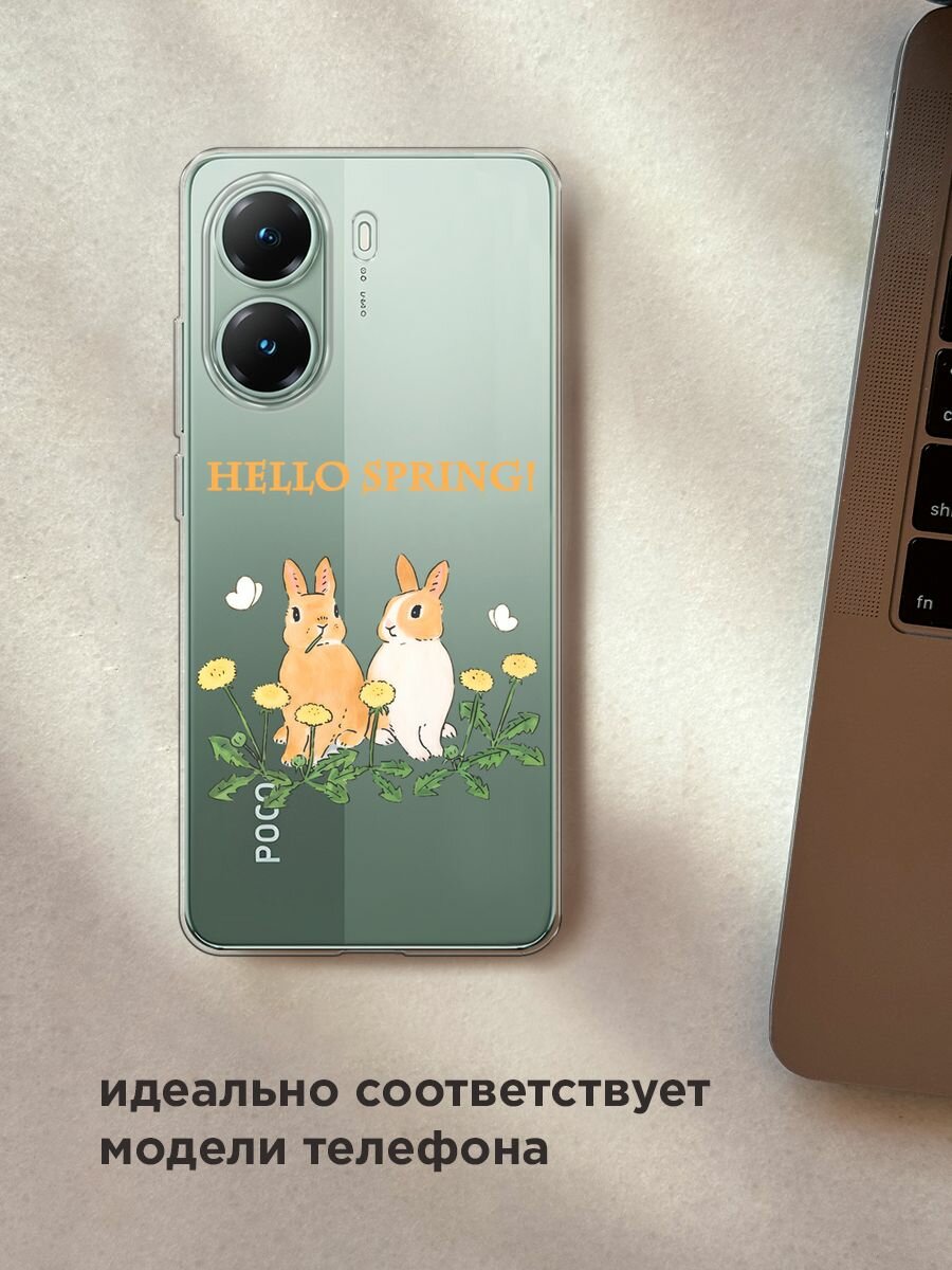Чехол на Poco X7 Pro / Поко X7 Про с принтом "Весенние кролики", прозрачный — фото 1