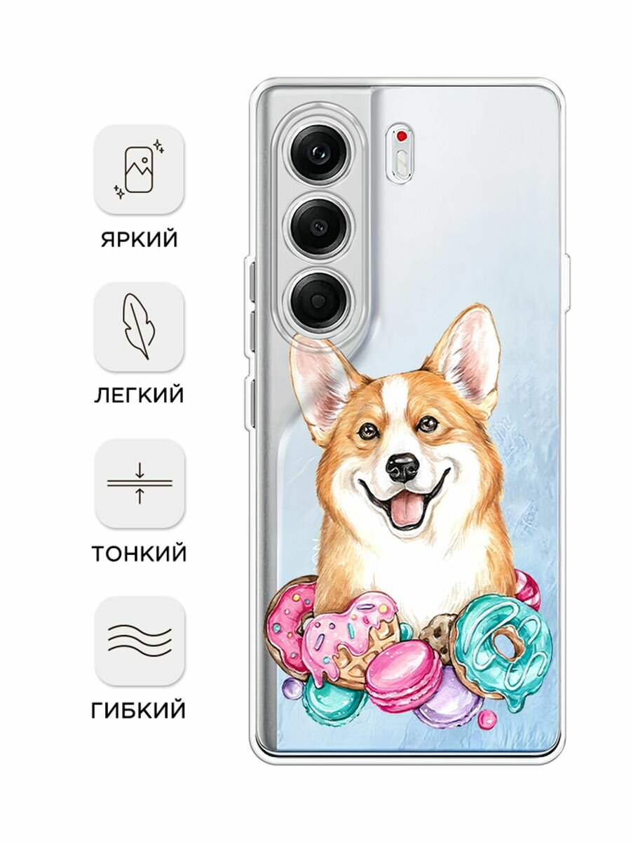 Чехол на Tecno Camon 40 Pro / Текно Камон 40 Про с принтом "Корги и сладости", прозрачный — фото 1