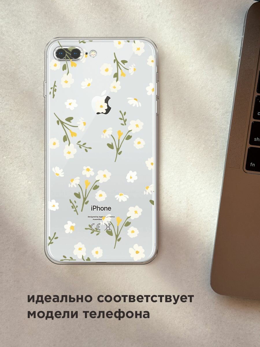 Чехол на Apple iPhone 7 Plus / Айфон 7 Плюс с принтом "Пучки ромашек паттерн", прозрачный — фото 1