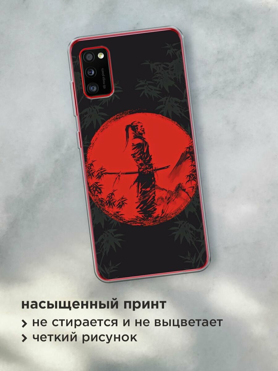 Чехол на Samsung Galaxy A41 / Самсунг Галакси А41 с принтом "Самурай на красном фоне" — фото 1