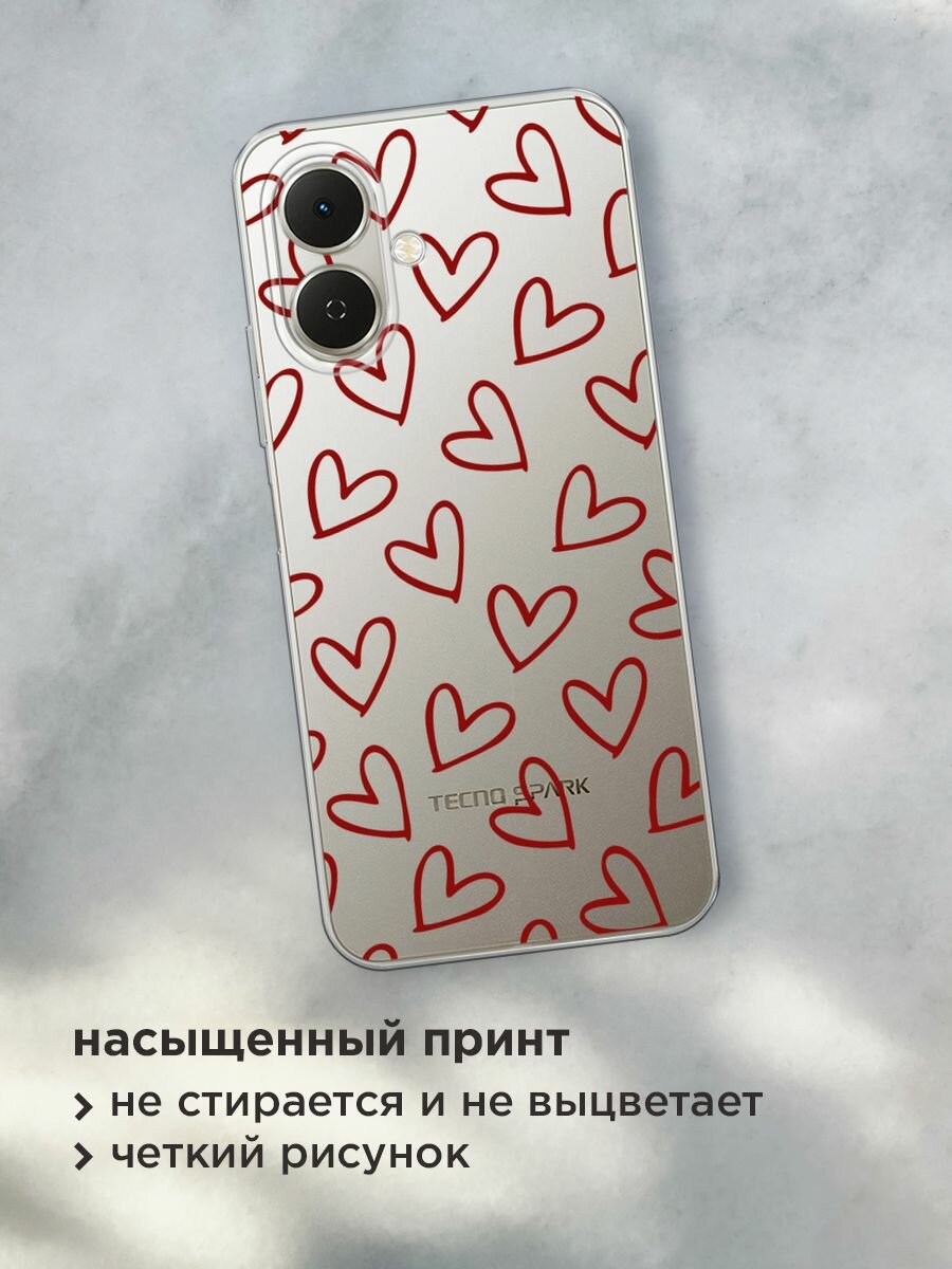Чехол на Tecno Spark Go 2 / Текно Спарк Го 2 с принтом "Little hearts doodles 2 - 14 февраля", прозрачный — фото 1