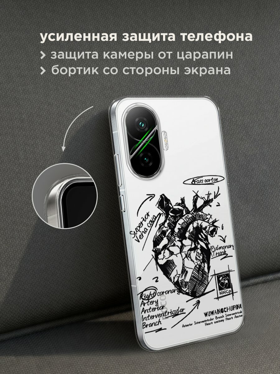 Чехол на Poco F7 / Поко F7 с принтом "Анатомическое сердце 2", прозрачный — фото 1
