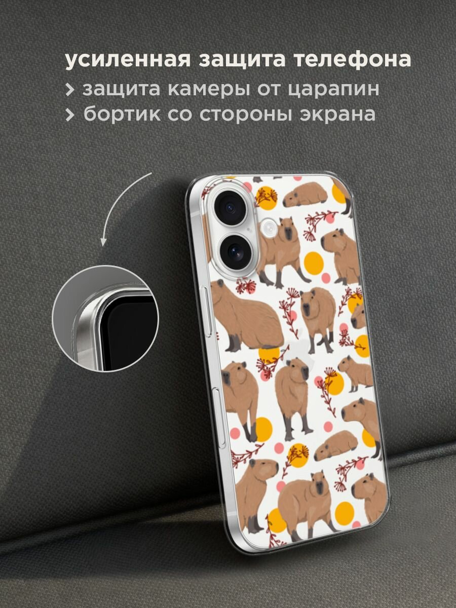 Чехол на Apple iPhone 17 / Айфон 17 с принтом "Капибара паттерн", прозрачный — фото 1