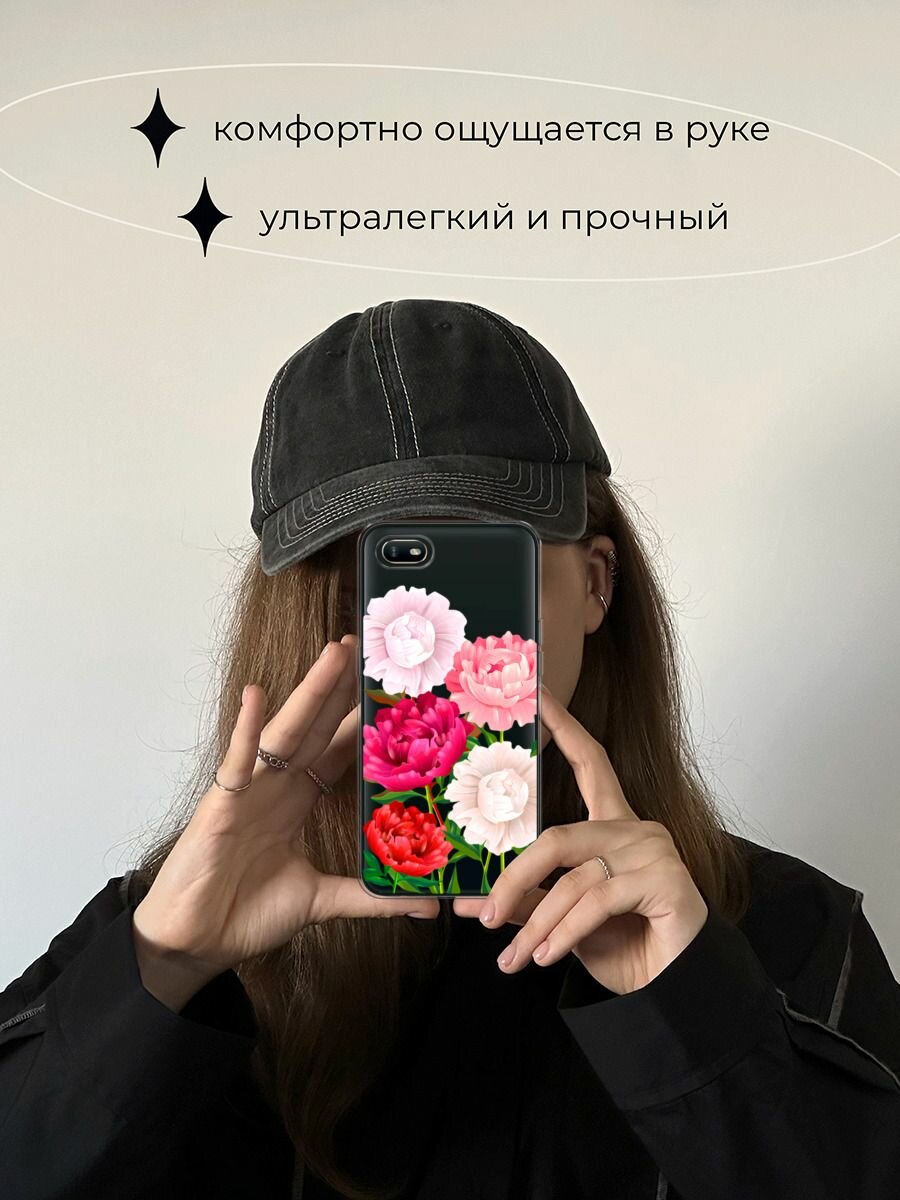Чехол на Oppo A1k / Оппо А1к с принтом "Большие пионы", прозрачный — фото 1