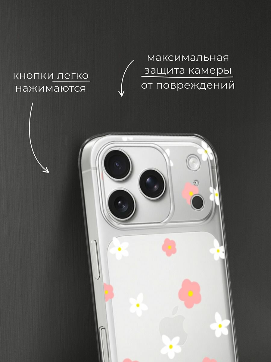 Чехол на Apple iPhone 17 Pro / Айфон 17 Про с принтом "Розовые и белые цветы", прозрачный — фото 1