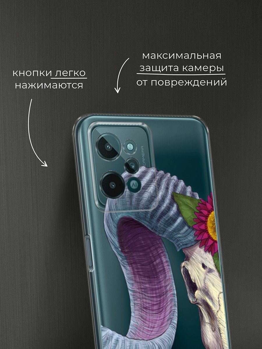 Чехол на Realme C31 / Реалми C31 с принтом "Мифический череп", прозрачный — фото 1