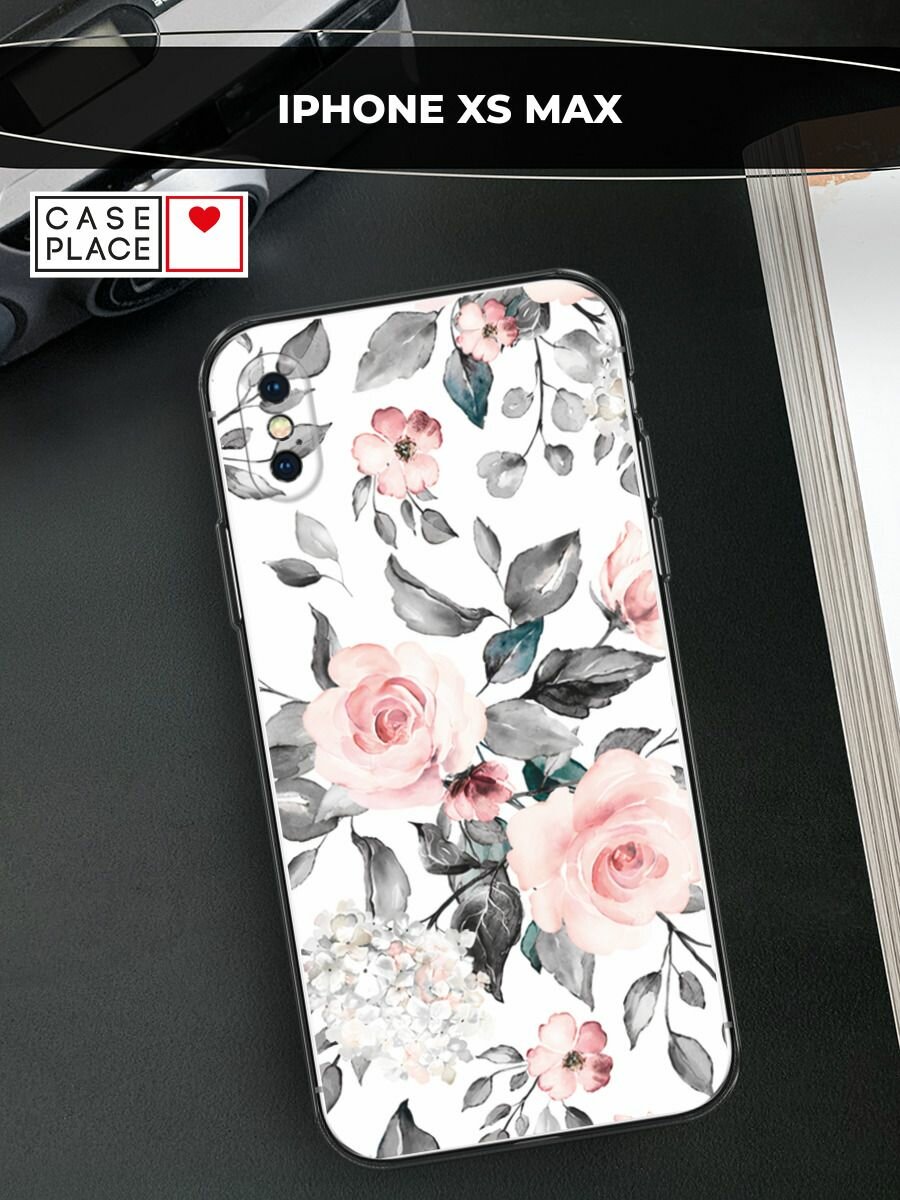 Чехол на Apple iPhone XS Max / Айфон XS Max с принтом "Розы на белом"
