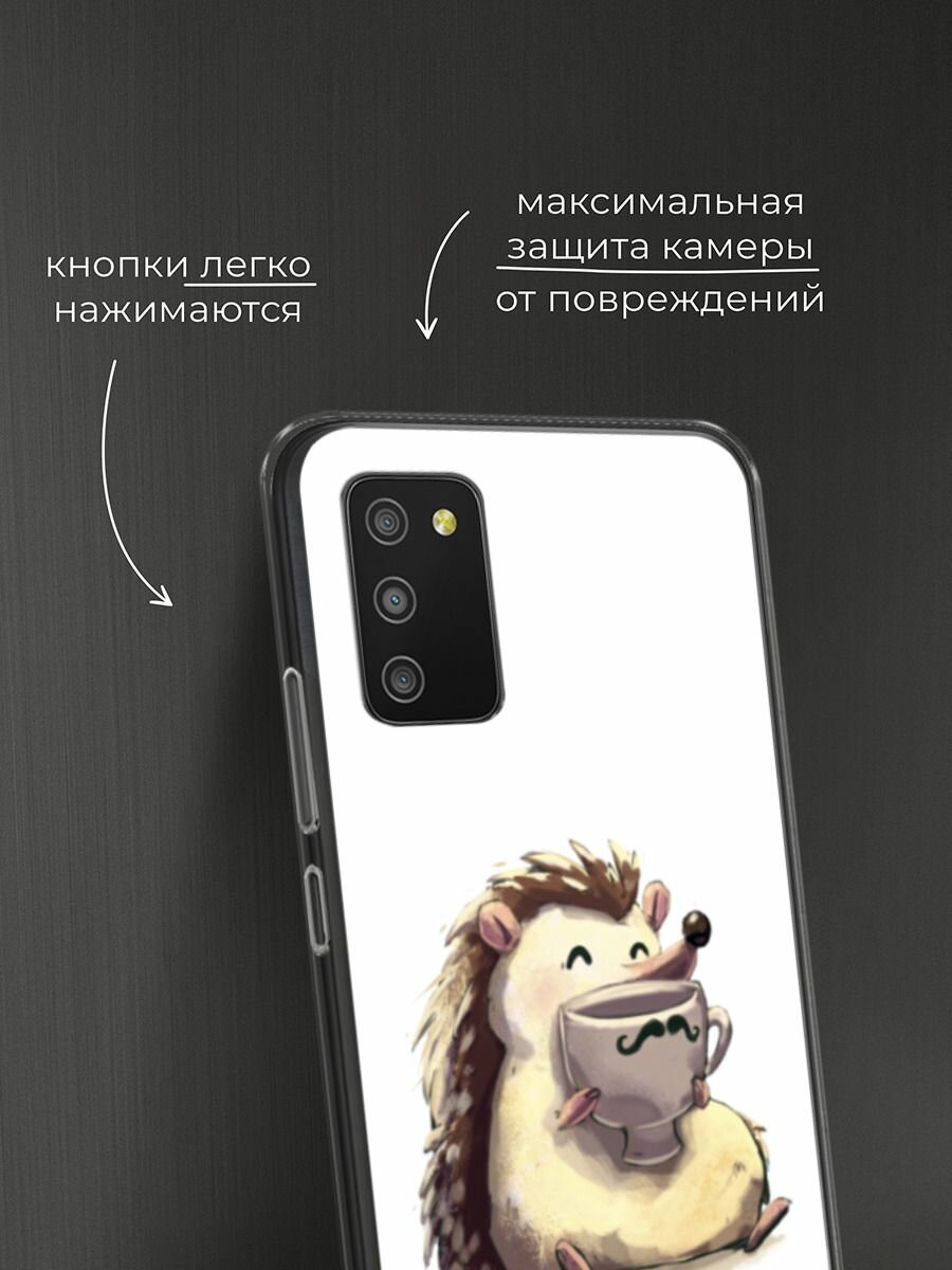 Чехол на Samsung Galaxy A02s / Самсунг Галакси A02s с принтом "Еж кофеман" — фото 1