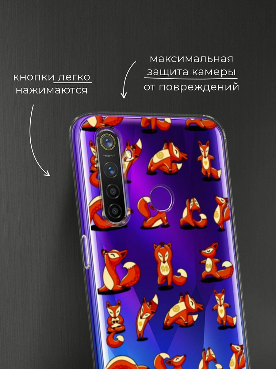 Чехол на Realme 5 Pro / Реалми 5 Про с принтом "Йога для лисы", прозрачный — фото 1