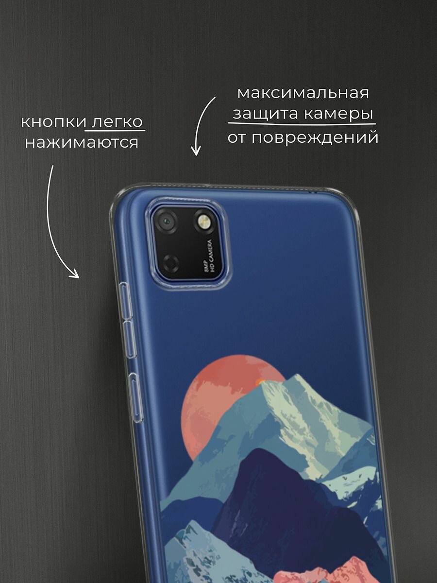 Чехол на Honor 9S/Huawei Y5p / Хонор 9S/Хуавей Y5p с принтом "Закат в снежных горах", прозрачный — фото 1