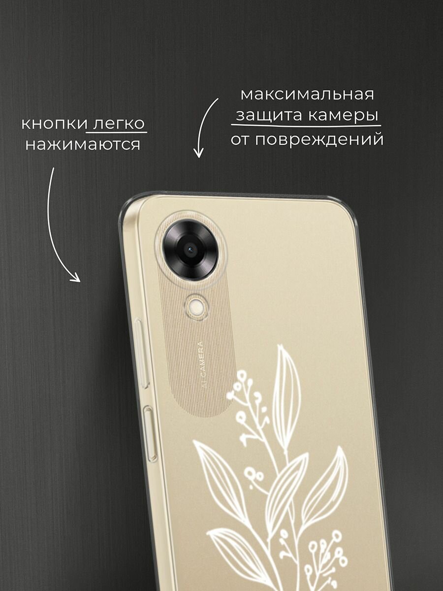 Чехол на Oppo A17K / Оппо A17K с принтом "Ветка с листочками и цветами", прозрачный — фото 1