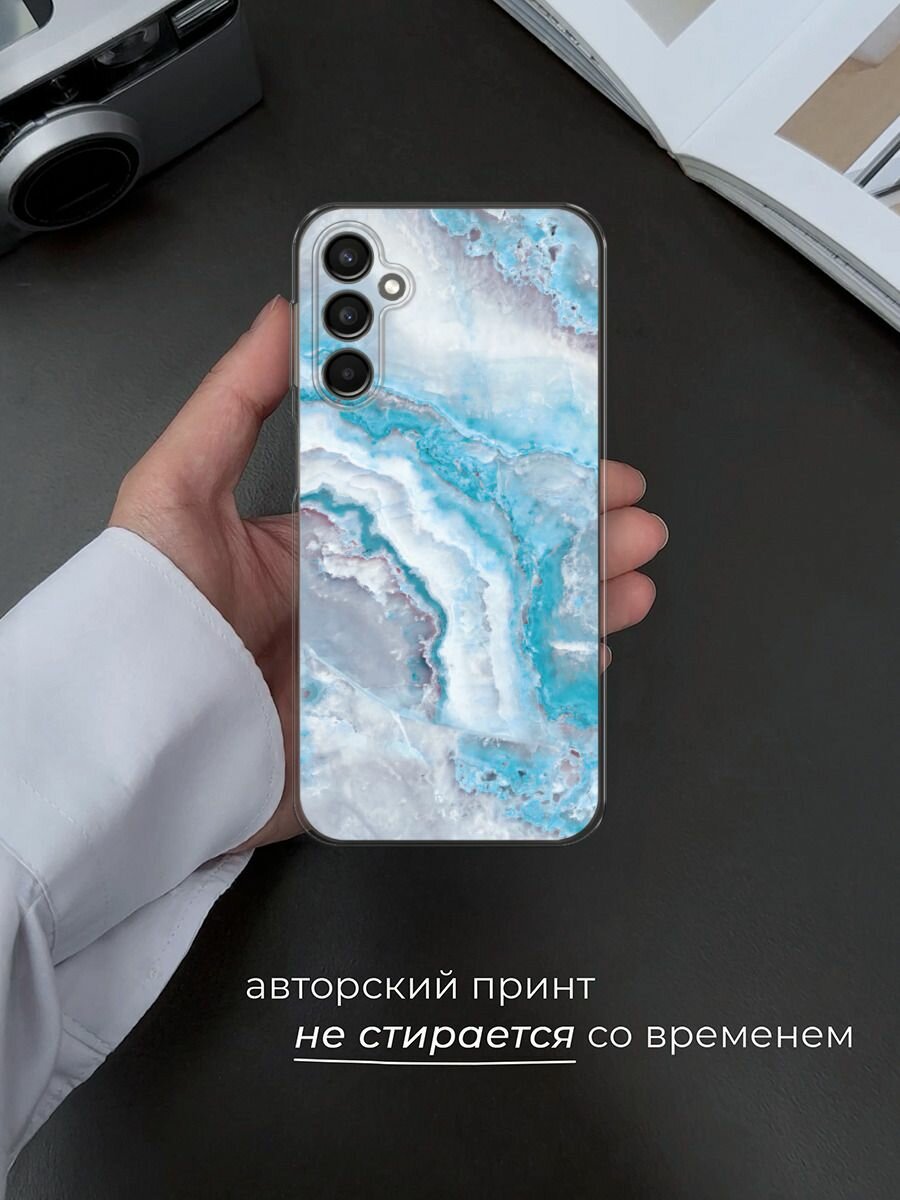 Чехол на Samsung Galaxy A24 / Самсунг Галакси A24 с принтом "Нежно-голубой мрамор" — фото 1