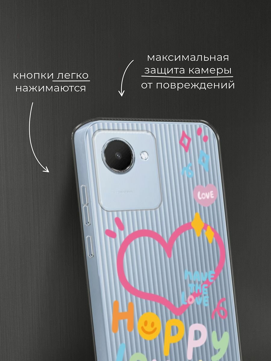 Чехол на Realme C30 / Реалми C30 с принтом "Happy lovely", прозрачный — фото 1