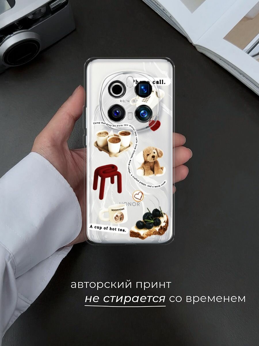 Чехол на Honor Magic 7 Pro / Хонор Мэджик 7 Про с принтом "Phone call", прозрачный — фото 1