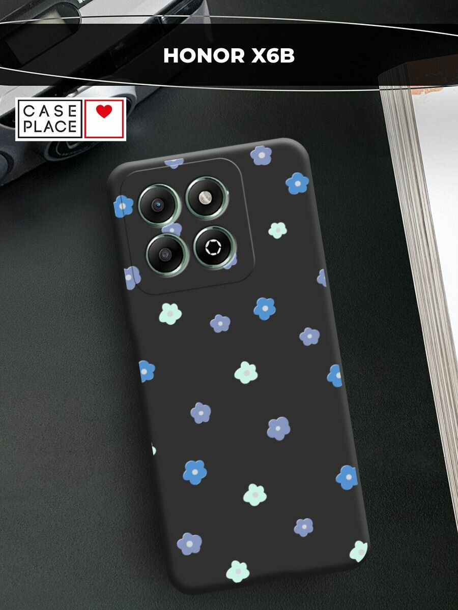 Чехол на Honor X6b / Хонор Х6б с принтом "Паттерн с синими цветочками 2"
