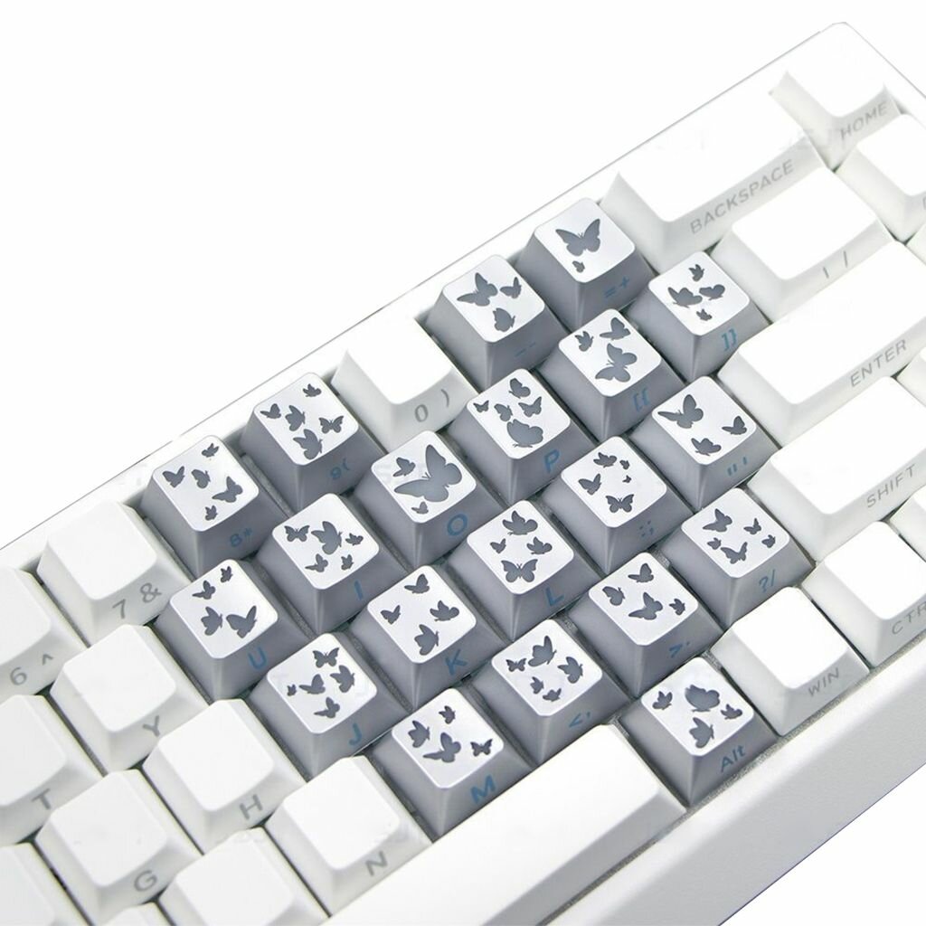 21 клавиша, серебристый узор love butterfly с полупрозрачной гравировкой на боковой крышке ключа